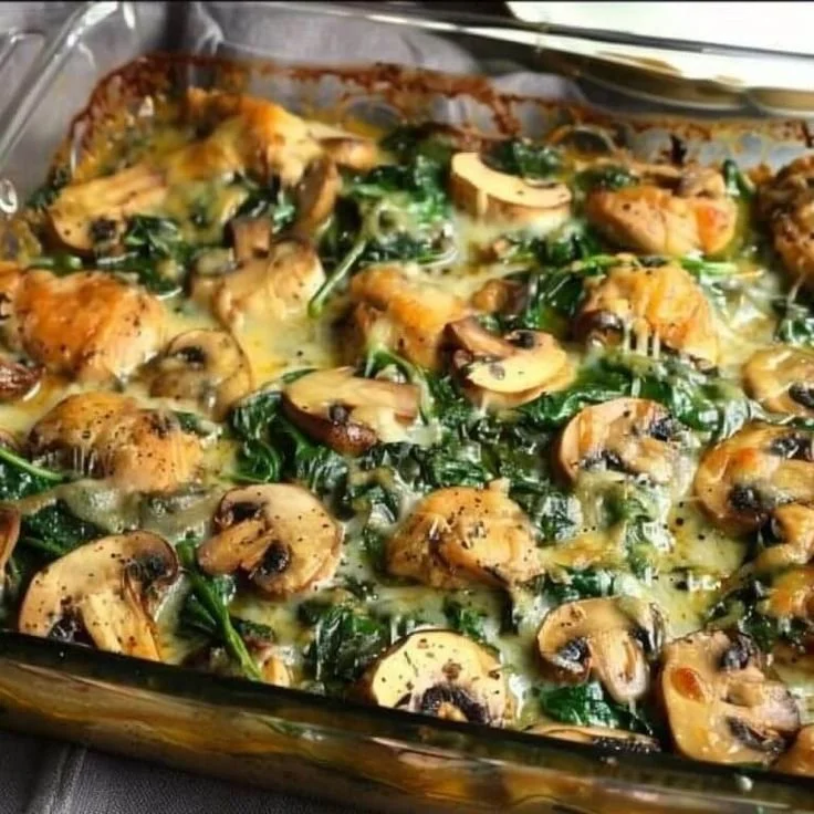 Chicken spinach and mushroom low carb oven dish
